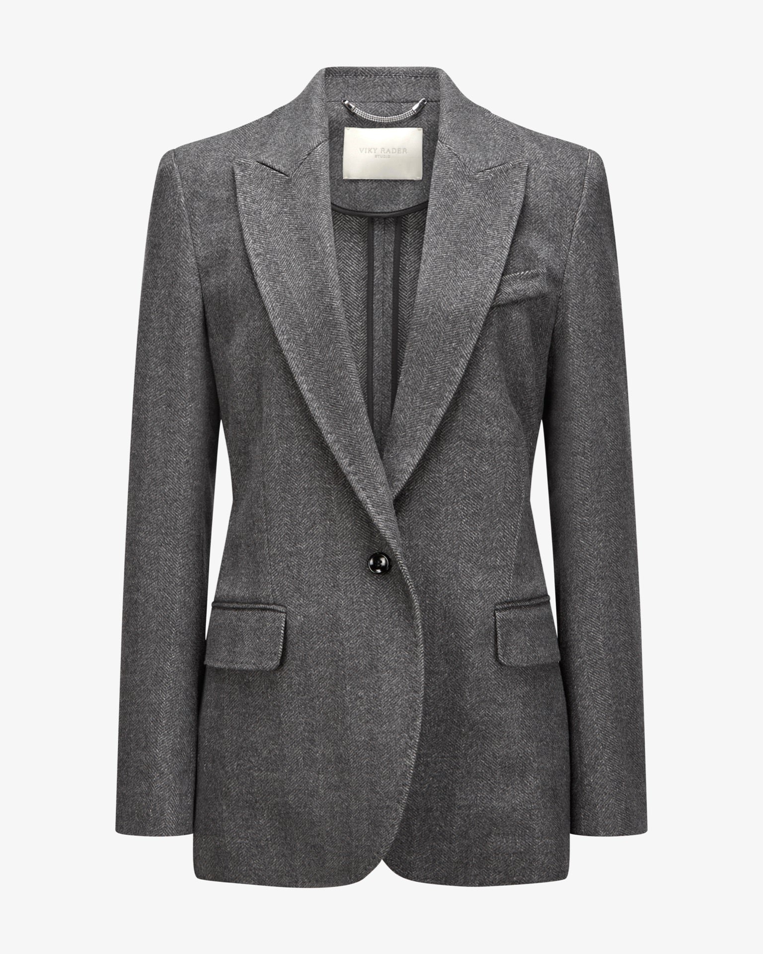 Cashmere Blazer "Marlene" - Grey Herringbone – Viky Rader Studio